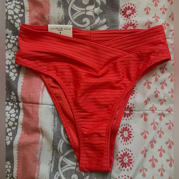 Swim | Aeropostale Swim Ultra High Rise High Leg Cheeky Crossover Coral ...